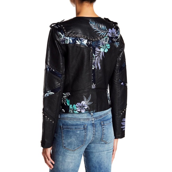Blank NYC | Jackets & Coats | Blank Nyc Black Navy Stud Floral Leather Jacket | Poshmark